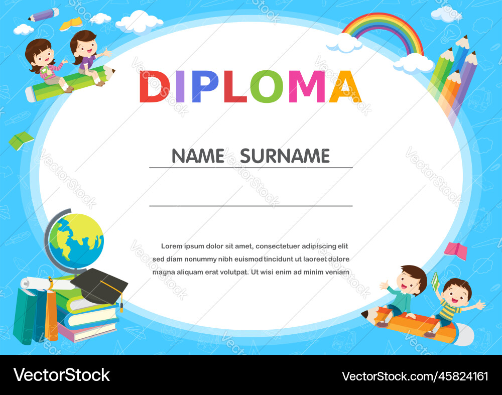 Cute diploma certificate template for school Vector Image