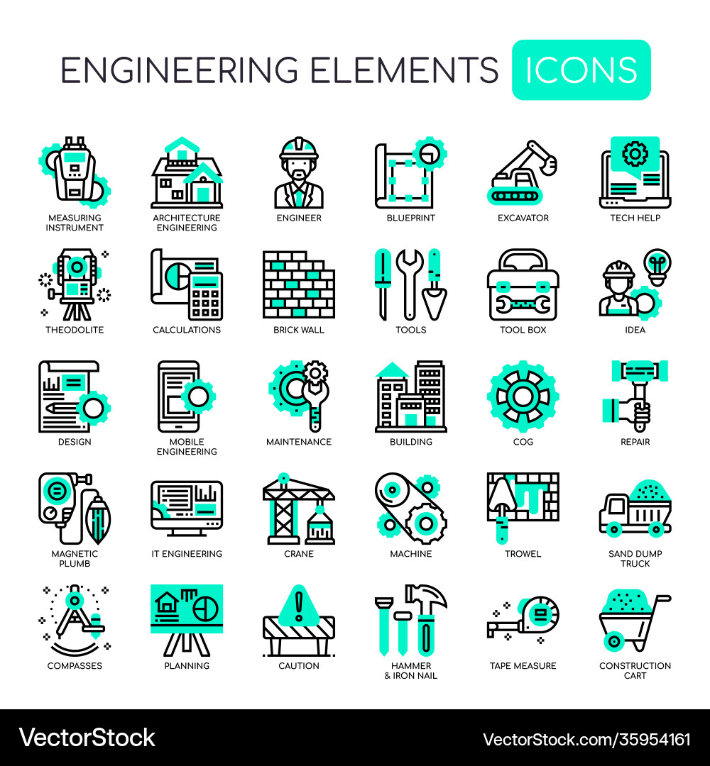 Engineering elements thin line and pixel perfect Vector Image