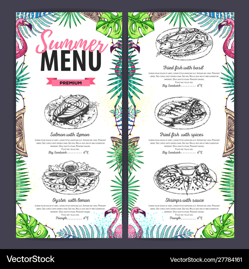 Hand drawing summer menu design with flamingo Vector Image