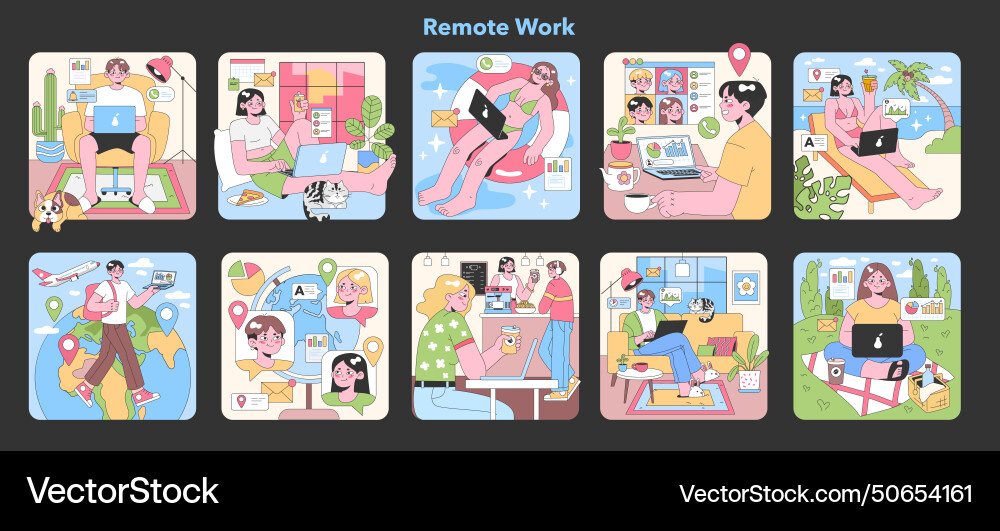 Remote work set flat Royalty Free Vector Image