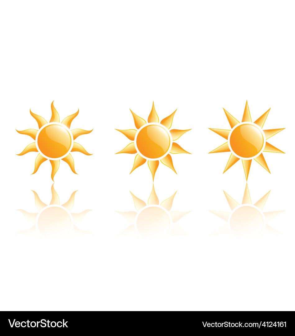 Three suns icons with reflection on white Vector Image
