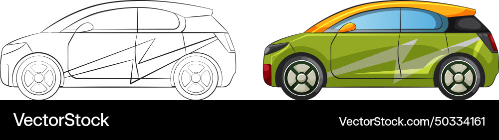 Transition from car line art to full color Vector Image