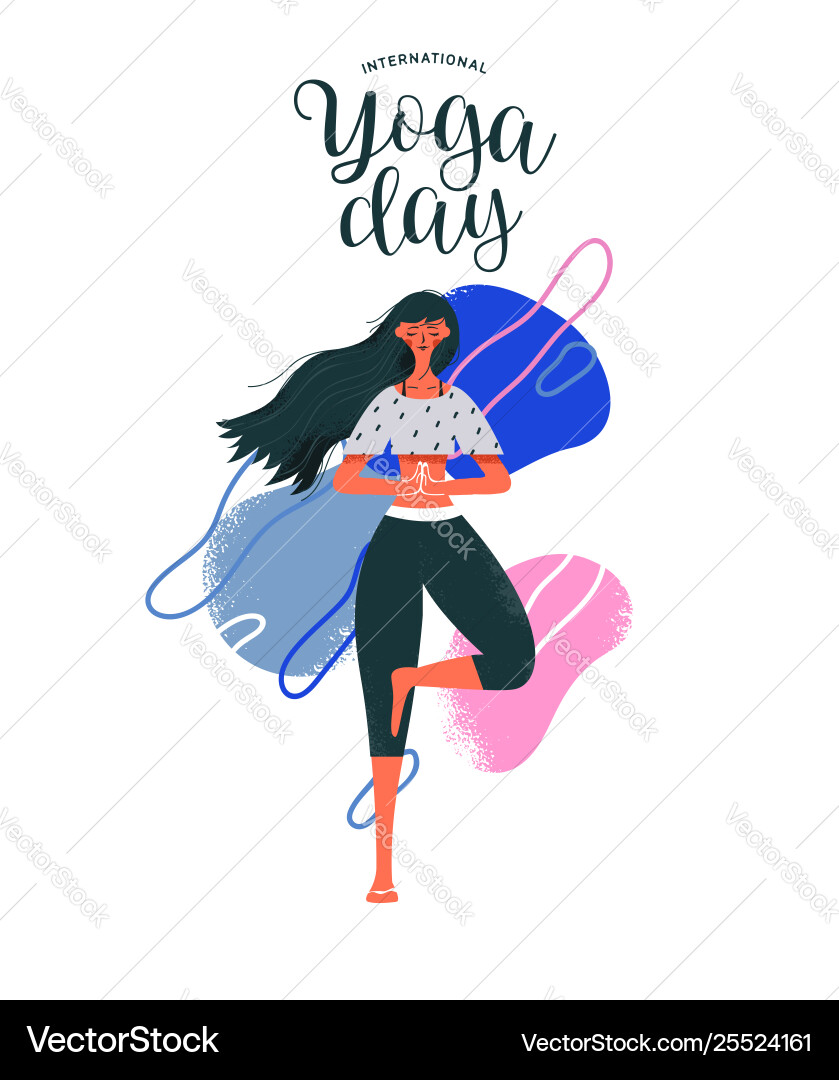 Woman doing tree pose exercise for yoga day Vector Image