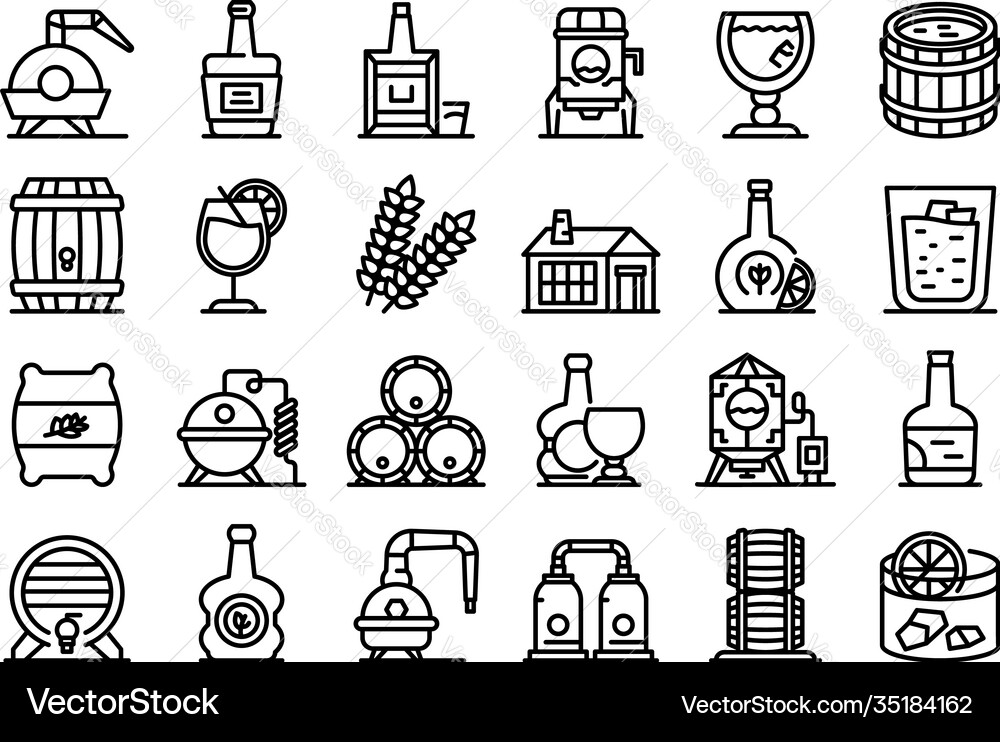 Bourbon icons set outline style Royalty Free Vector Image