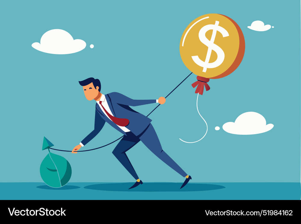 Businessman controlling dollar balloon Royalty Free Vector