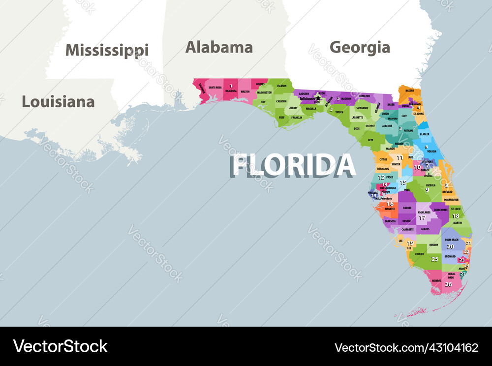 Floridas congressional districts map Royalty Free Vector