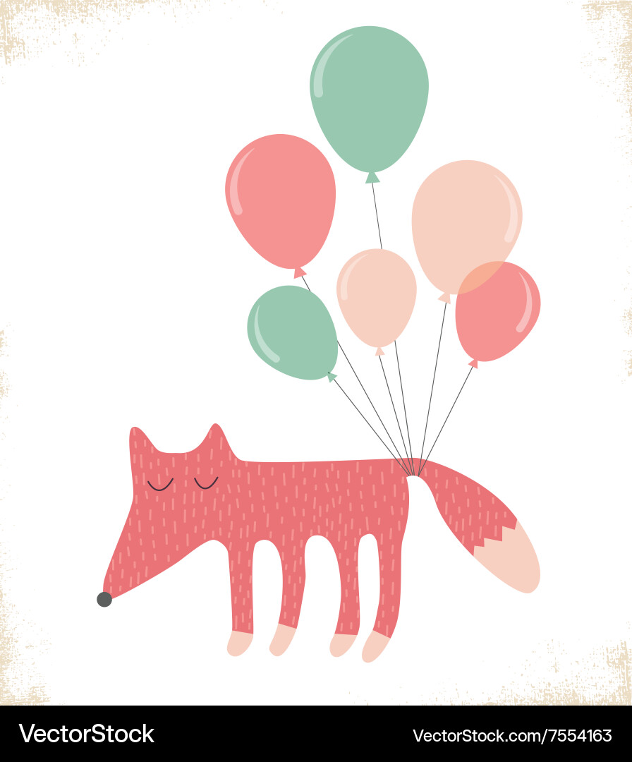 Cute fox with balloons Royalty Free Vector Image