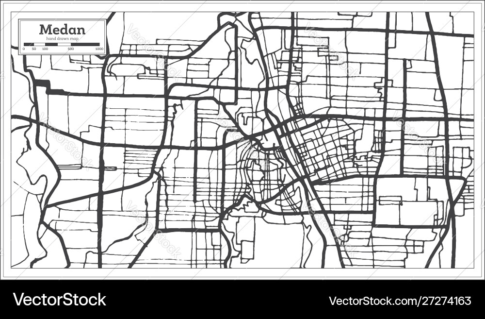 Medan City Map - Black & White Outline Vector Image