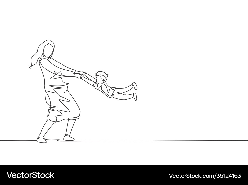 One single line drawing young happy mother Vector Image