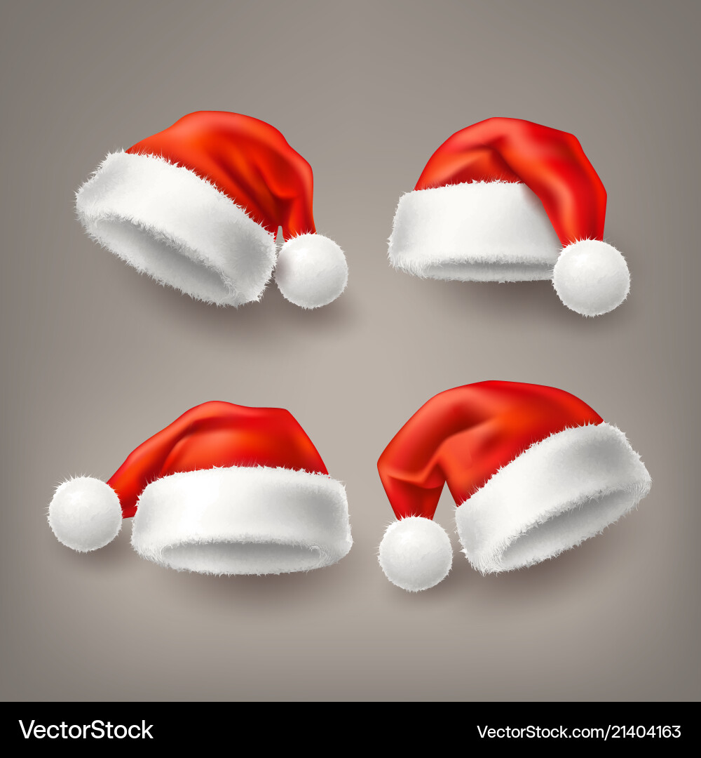 Realistic santa christmas holiday hat set Vector Image