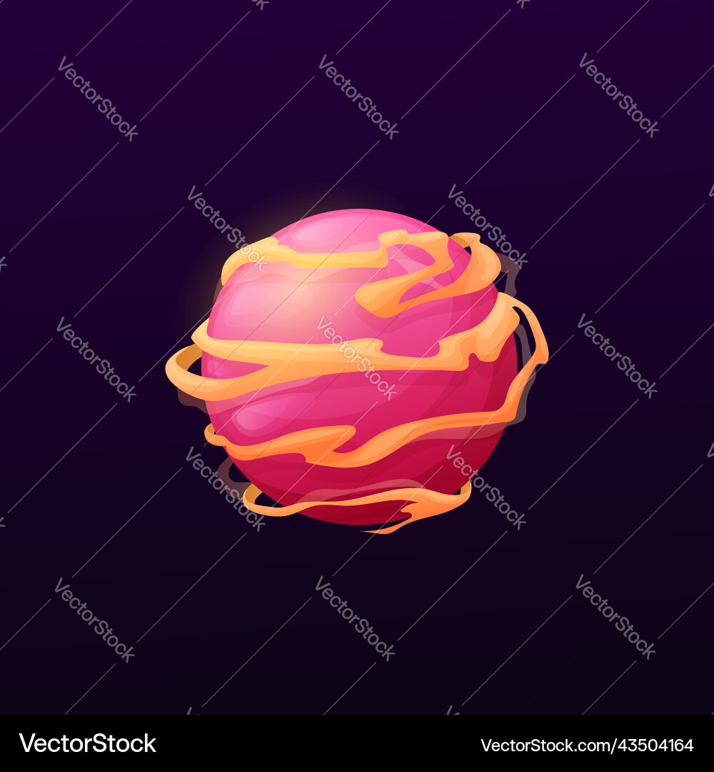 Cartoon pink space planet with long clouds icon Vector Image