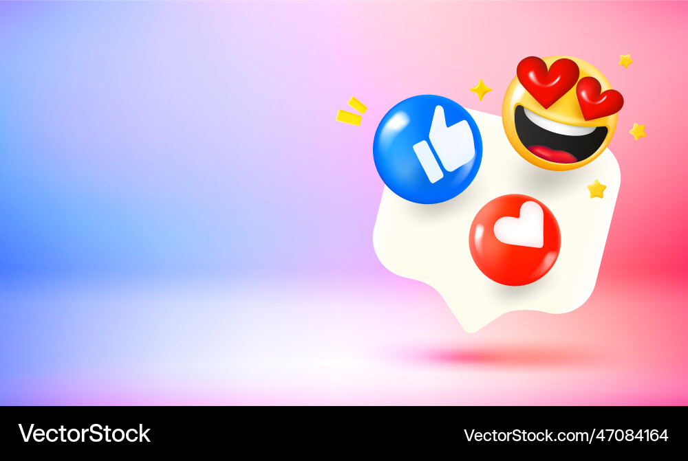Chat bubble with social media reactions 3d banner Vector Image