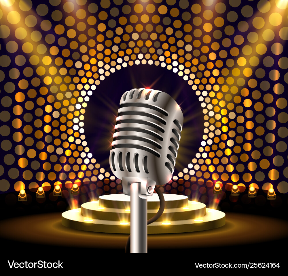 Musical show microphone on golden scene Royalty Free Vector