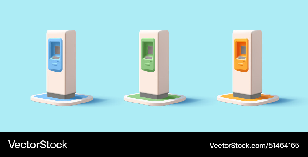 3d render cartoon atm machine realistic screen Vector Image