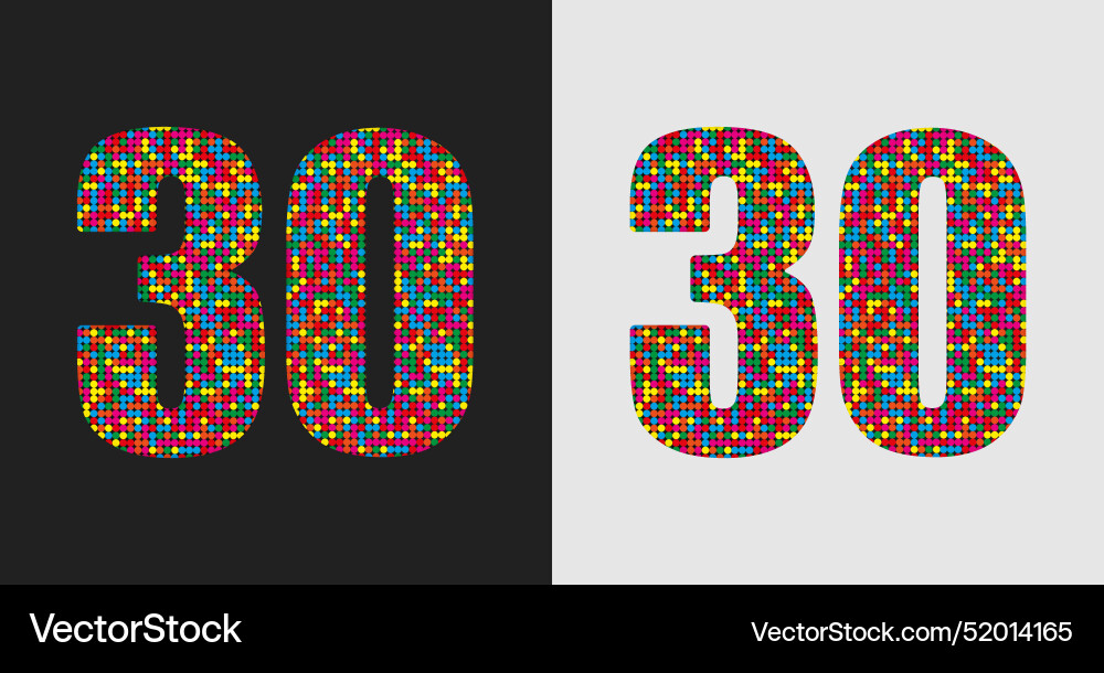 Bubble number - 30 glitter figure of colored dots Vector Image