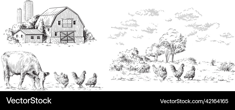 Farm hand drawing sketch engraving Royalty Free Vector Image