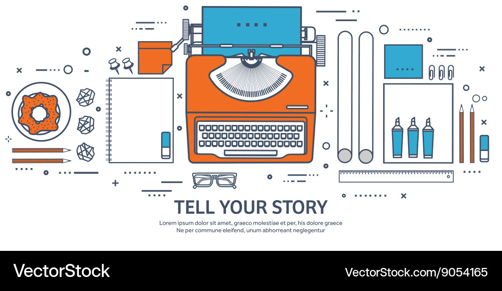 Flat typewriter tell your Royalty Free Vector Image