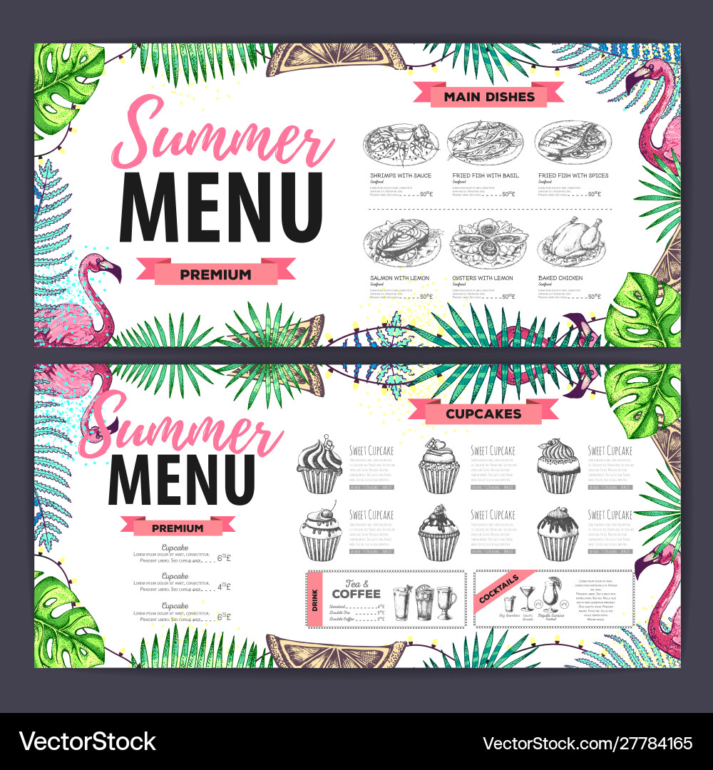 Hand drawing summer menu design with flamingo Vector Image