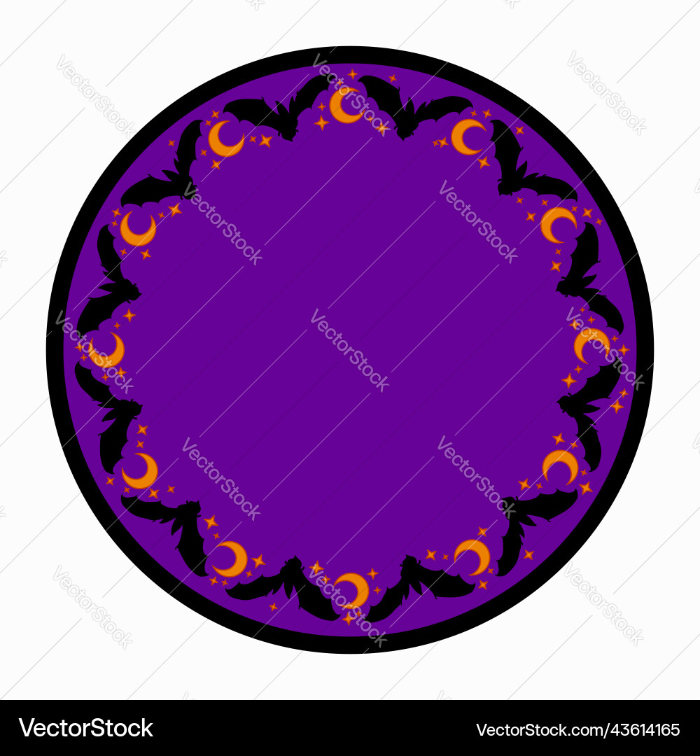 Round frame decorated with bats and crescents Vector Image