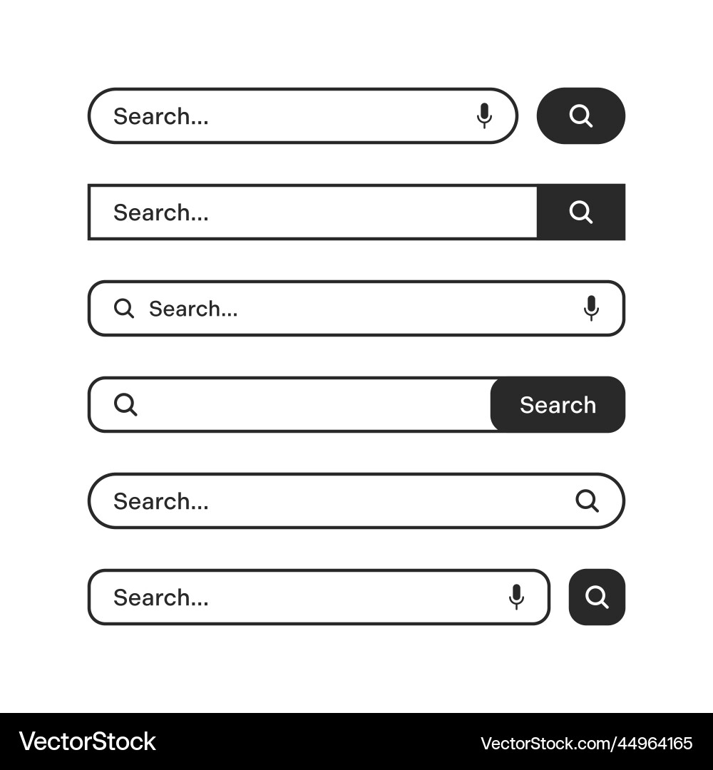 Various search bars with outline border internet Vector Image