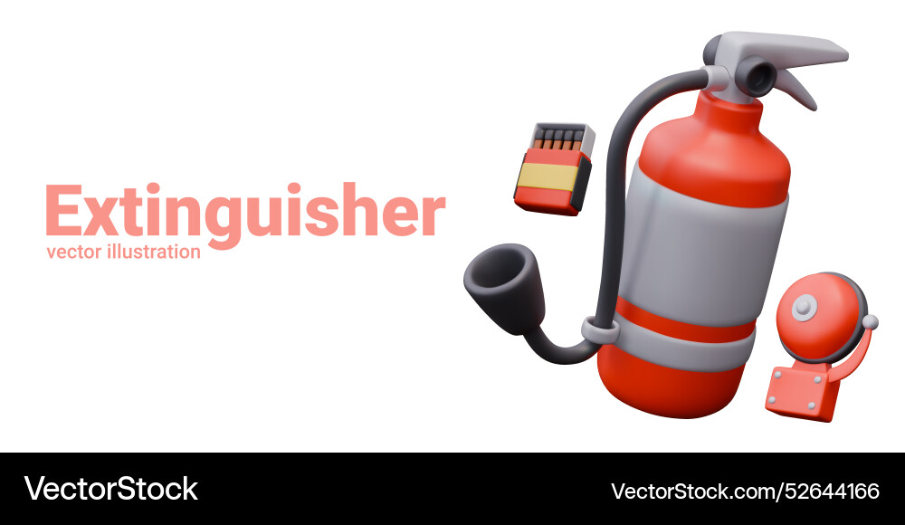 3d fire extinguisher alarm bell open Royalty Free Vector