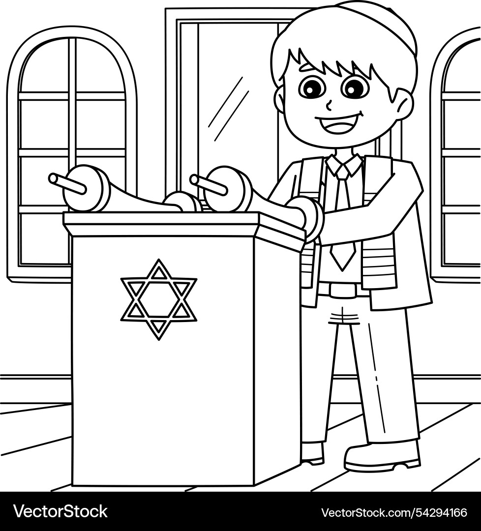 Bat mitzvah boy reading the torah coloring page Vector Image