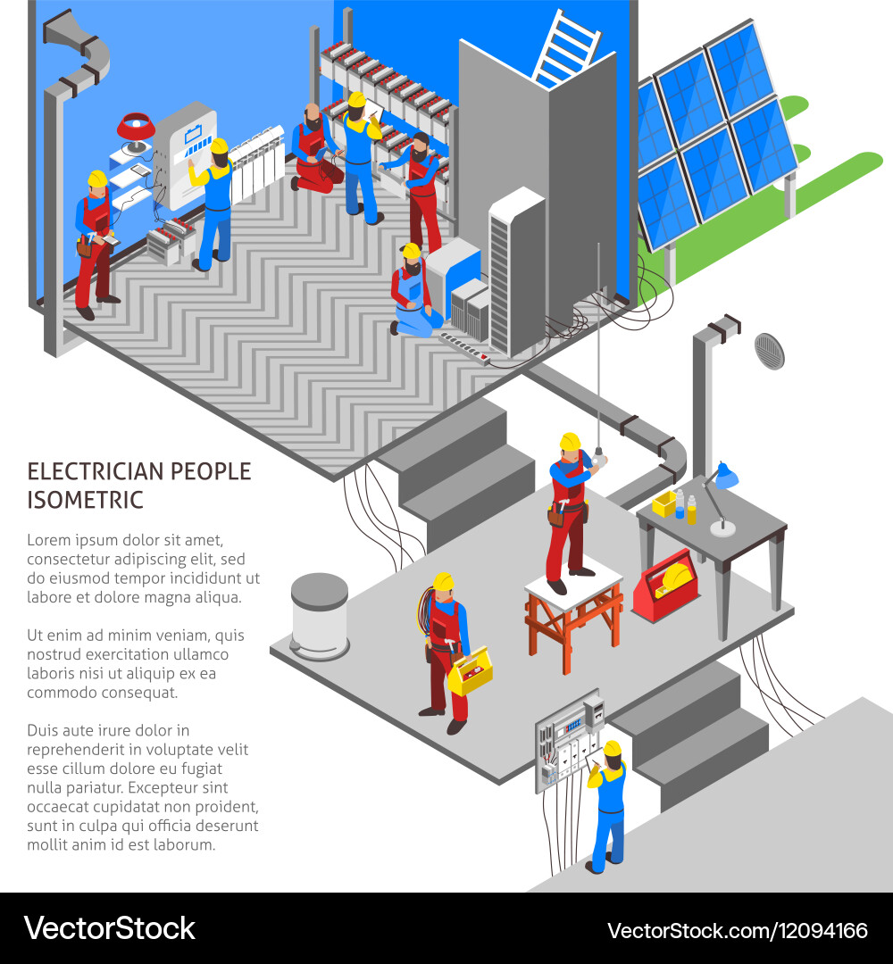 Electrician isometric composition Royalty Free Vector Image