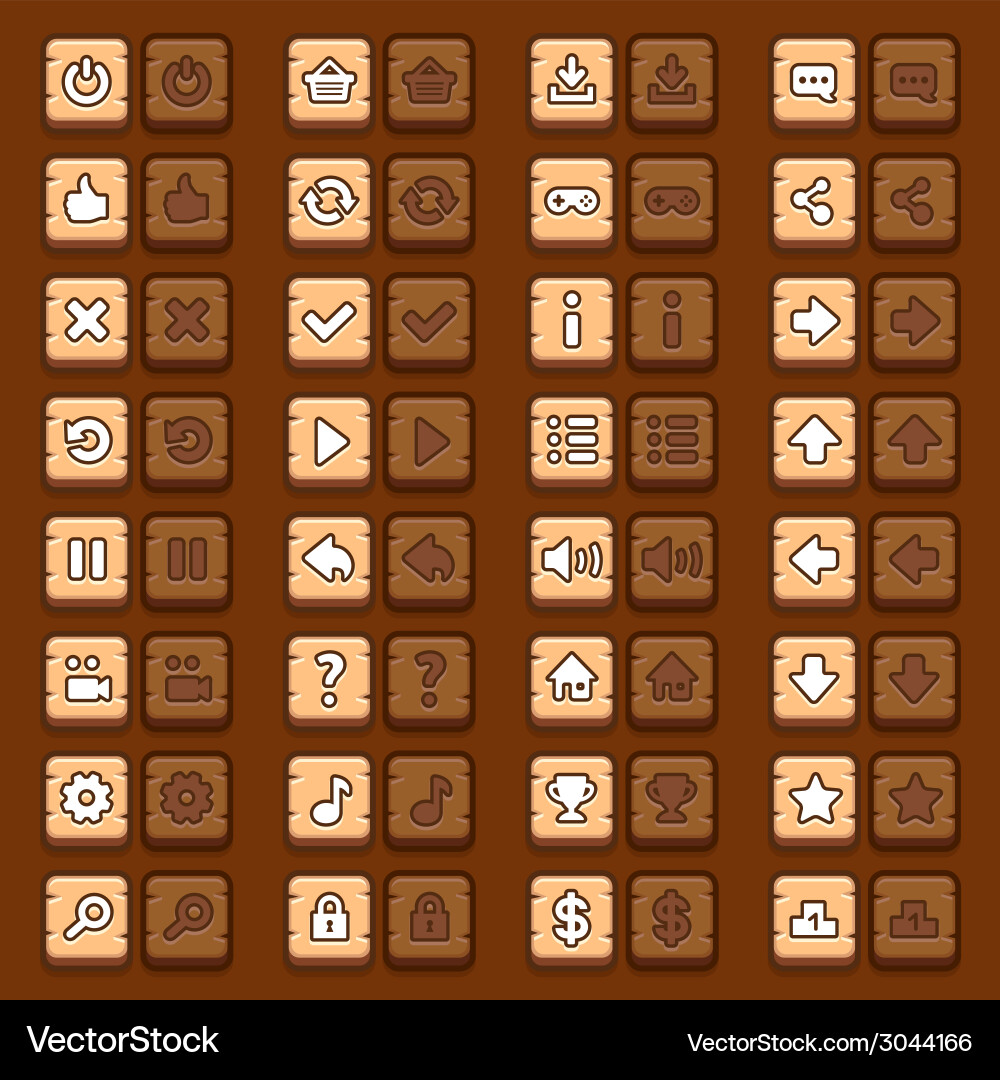 Game menu icons wooden buttons set Royalty Free Vector Image