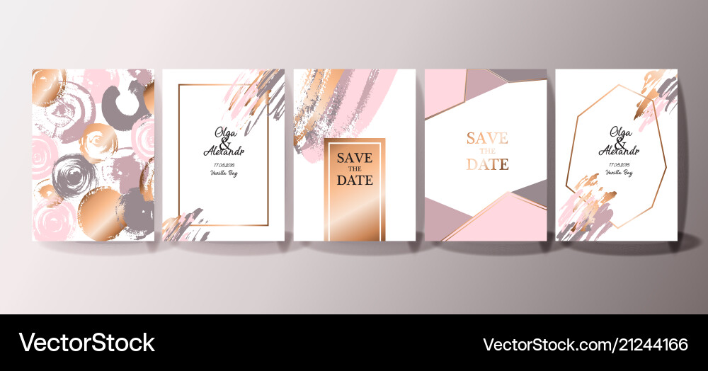 Gold Pink Wedding Card - Elegant Invitation Vector Image