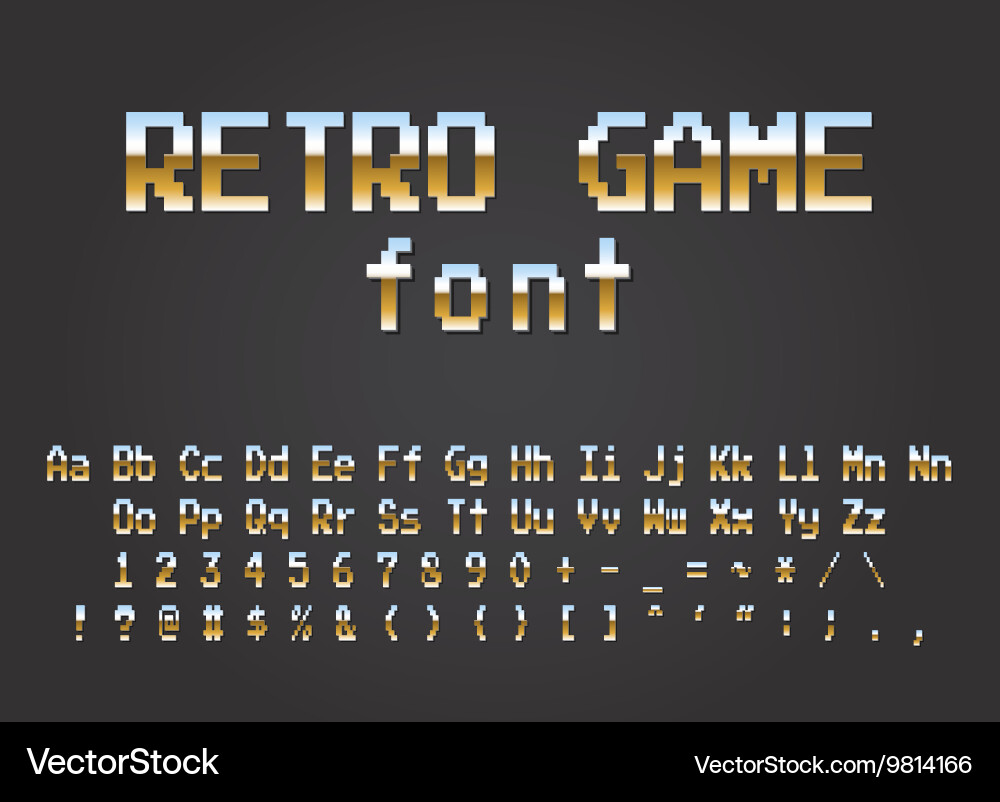 Pixel retro font video computer game design 8 bit Vector Image