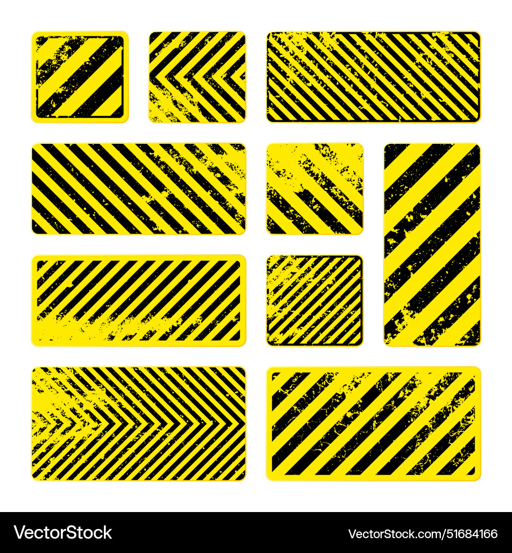 Various yellow grunge warning signs with diagonal Vector Image