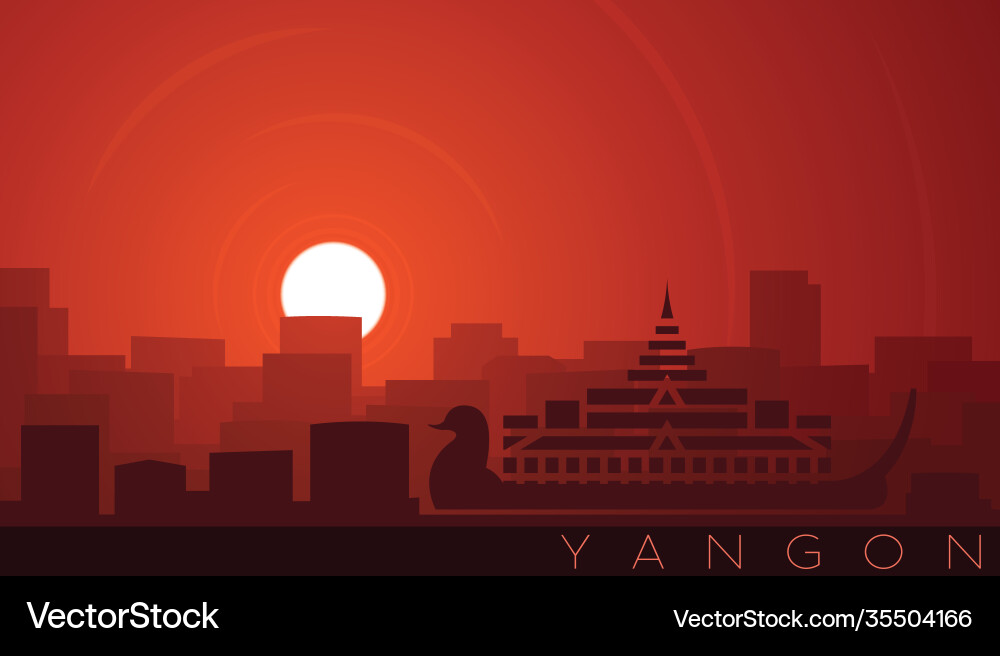 Yangon low sun skyline scene Royalty Free Vector Image