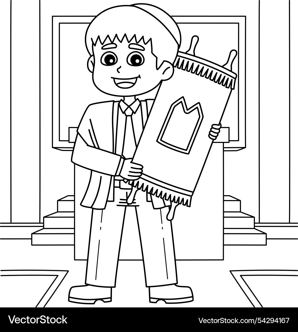 Bar mitzvah boy carrying the torah coloring page Vector Image