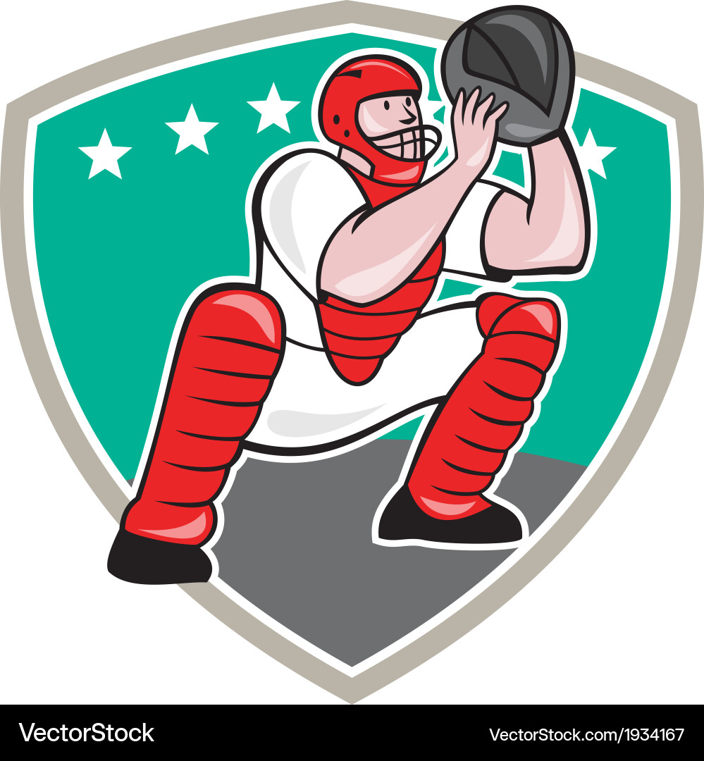 Baseball Fänger fangen Schild Karikatur Vektorbild