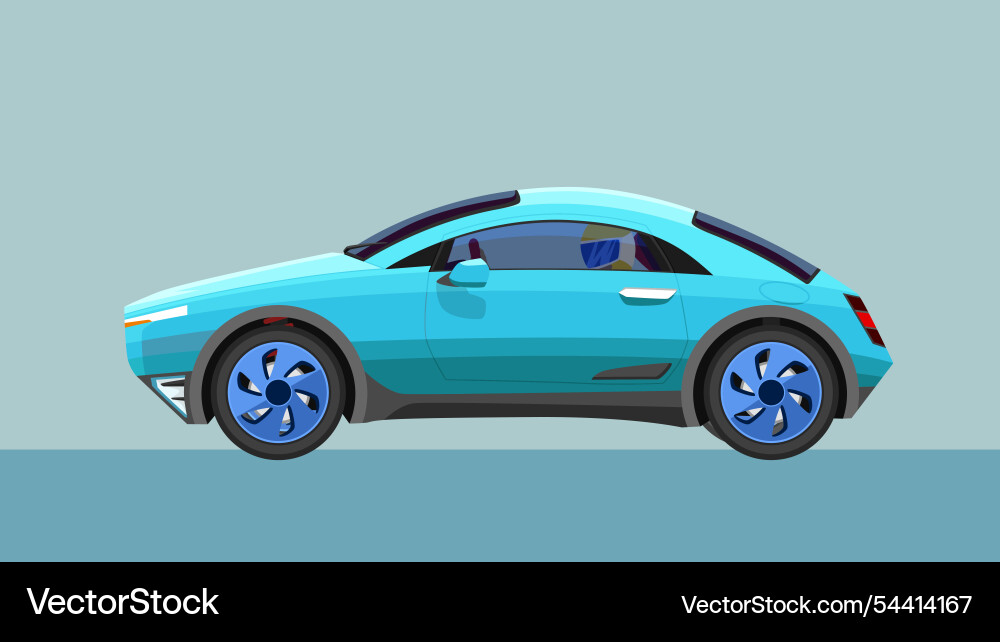 Blue sport car with racing driver Royalty Free Vector Image