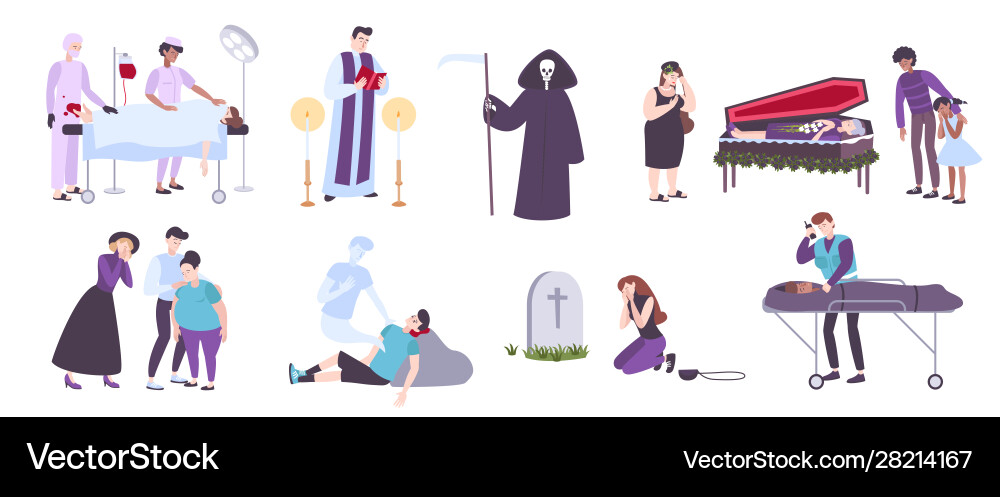 Death and funeral set Royalty Free Vector Image