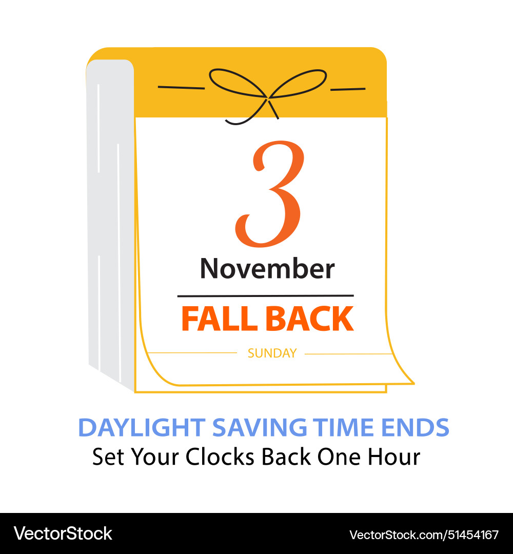 Fall back time calendar date 3 november 2024 Vector Image