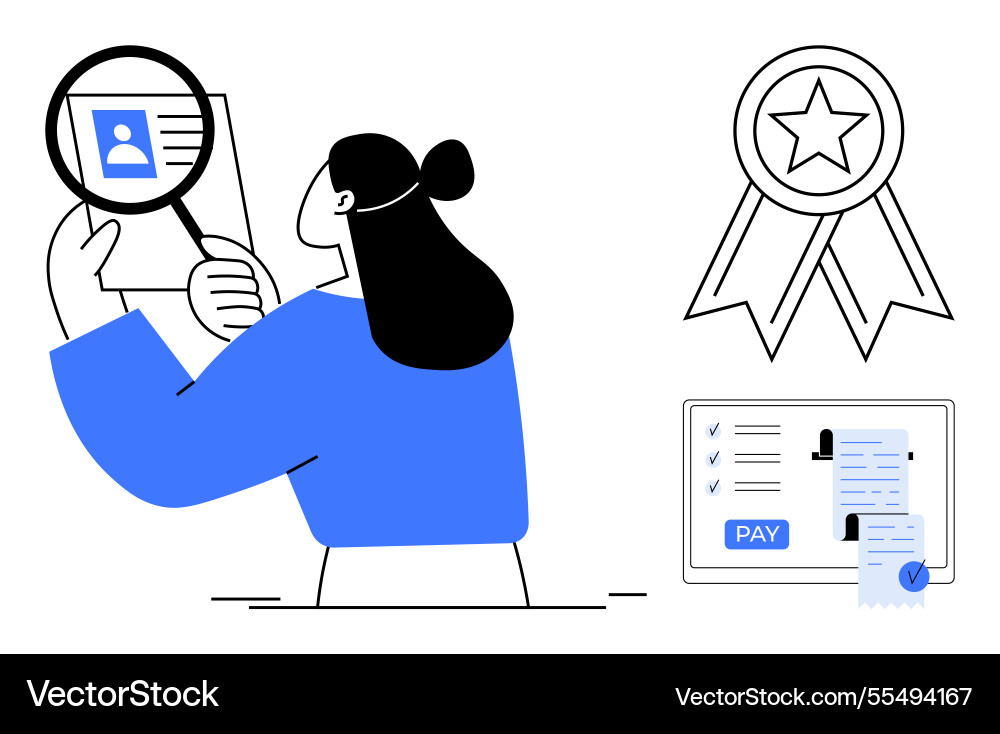 Person reviewing profile details with magnifying Vector Image