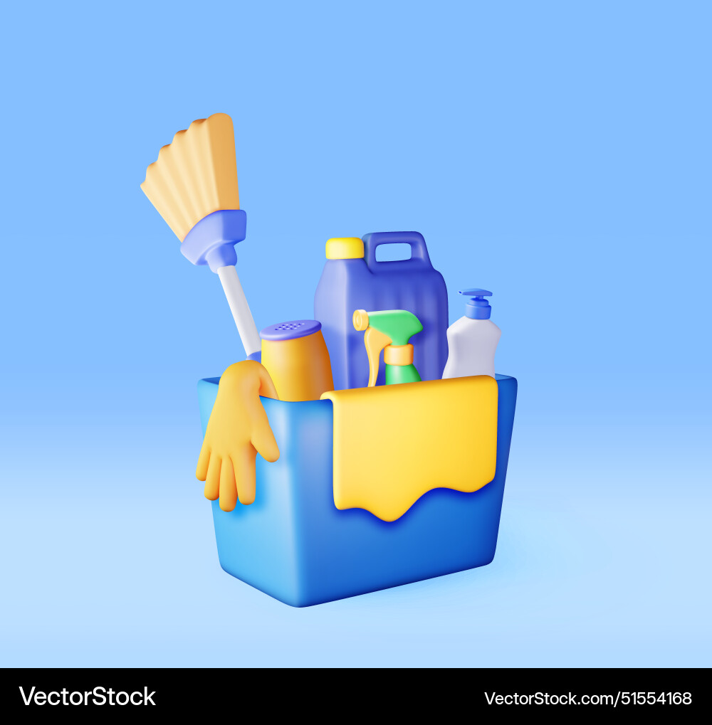 3d set of home cleaning tools isolated Royalty Free Vector