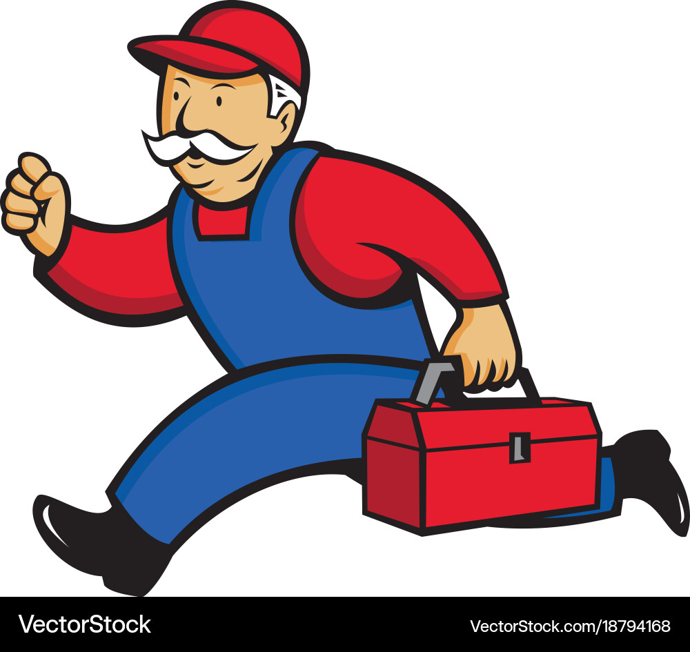 Aircon technician running cartoon Royalty Free Vector Image