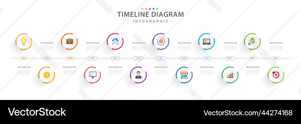 Infographic 12 months timeline calendar circles Vector Image