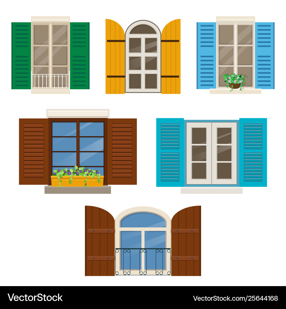 Mediterranean Shutters Windows Royalty Free Vector Image