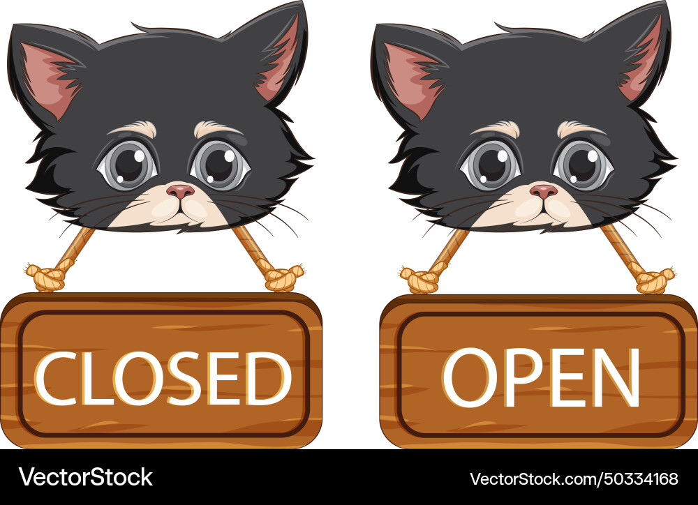 Two adorable kittens holding contrasting signs Vector Image