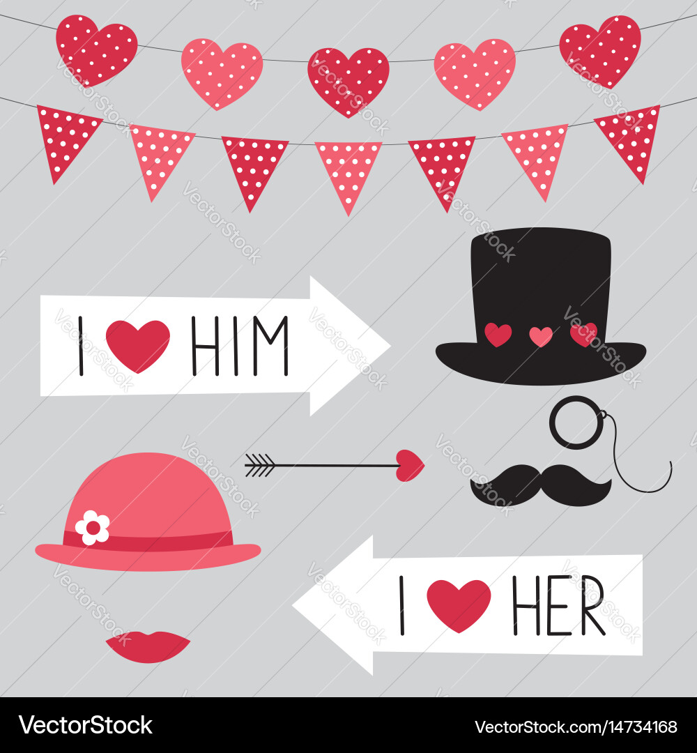 Valentines day photo booth props set Royalty Free Vector