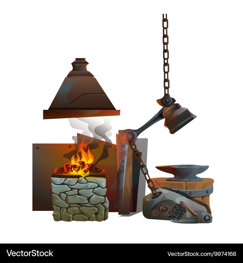 Workplace of blacksmith on white background Vector Image