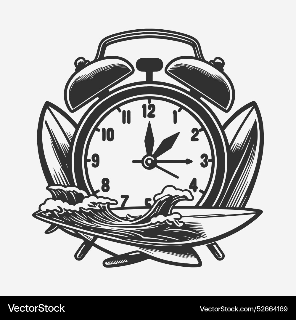Clock with a summer surfboard design Royalty Free Vector
