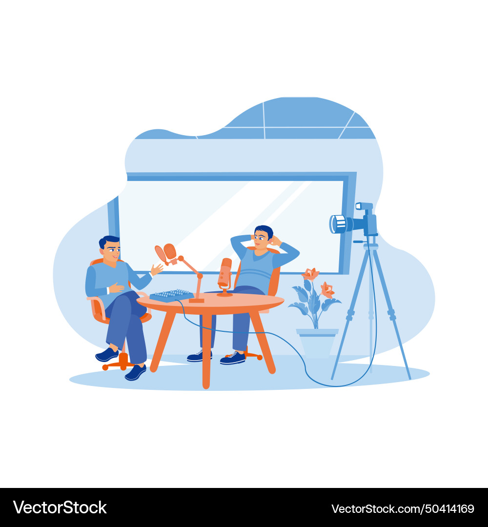 Two young male vloggers are creating Royalty Free Vector