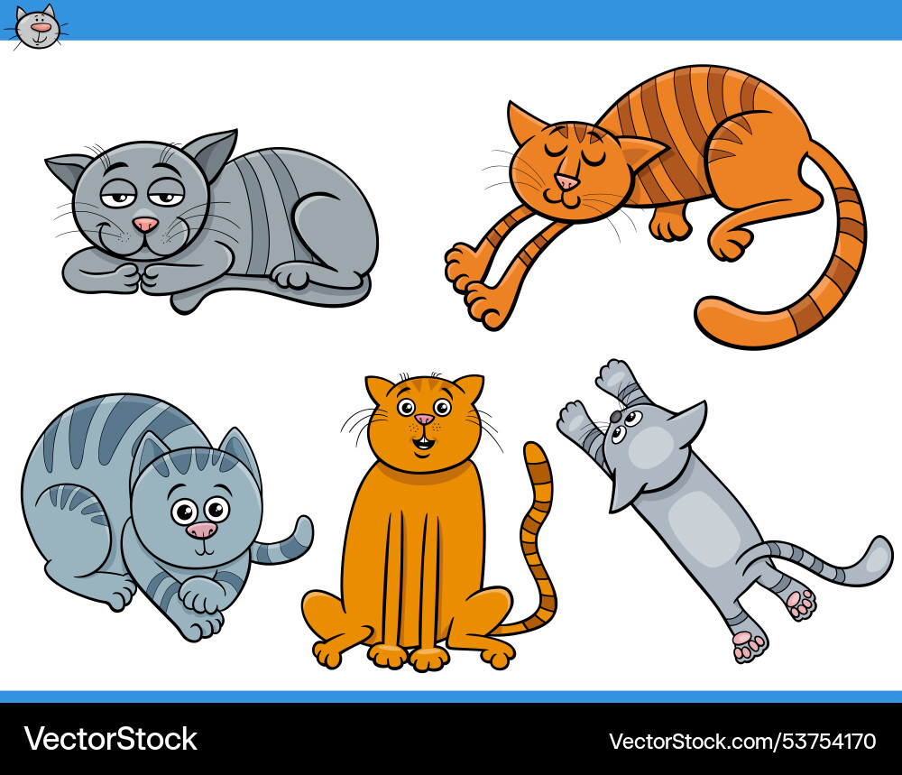Cartoon cats and kittens comic characters set Vector Image