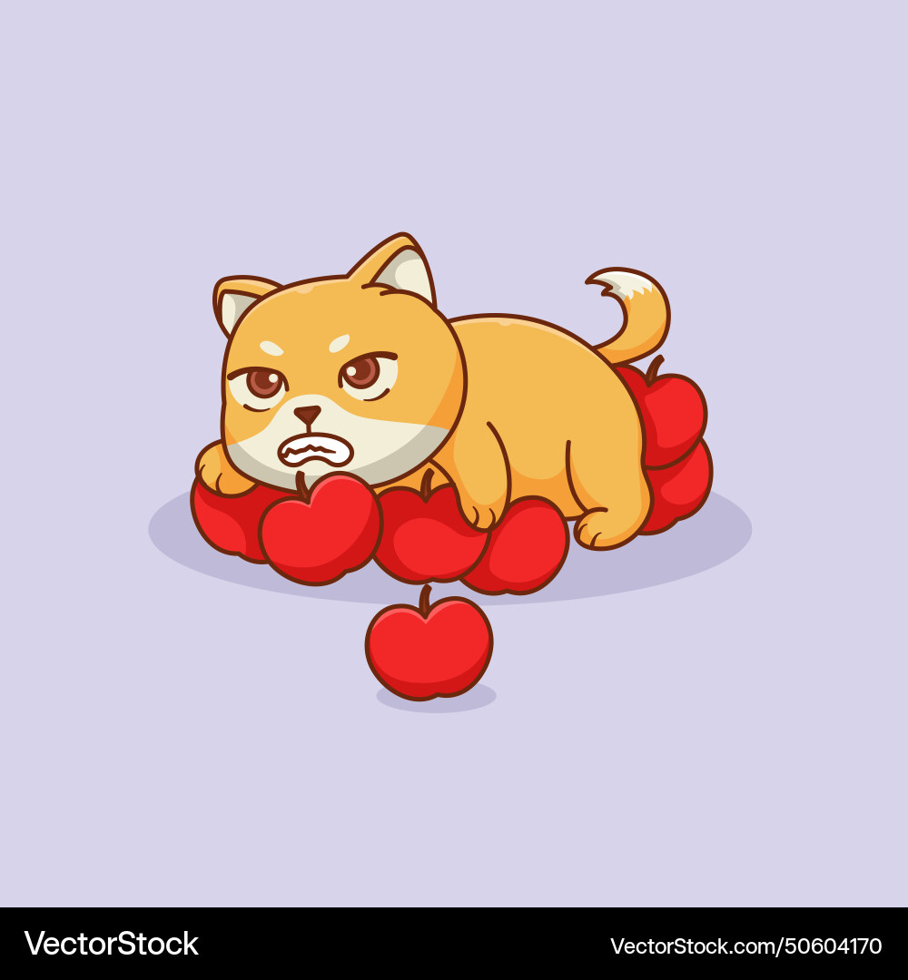 Cartoon dog with apple underneath Royalty Free Vector Image