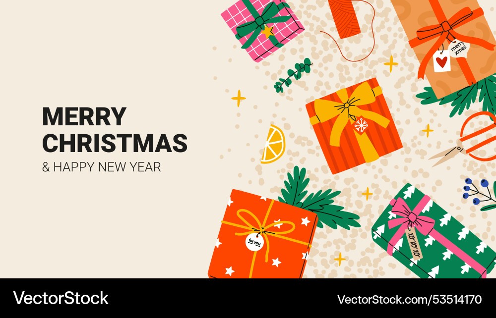 Christmas banner with gift boxes Royalty Free Vector Image